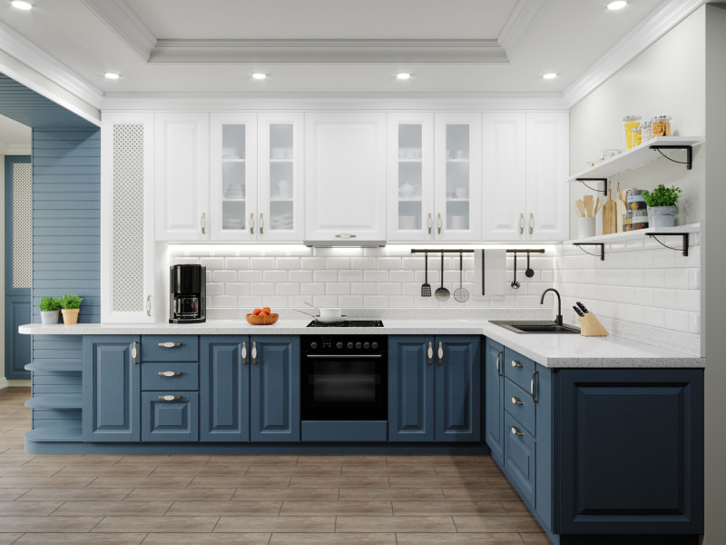 Light Blue And White Kitchen Cabinets Trumpet Desktops Mini Creative